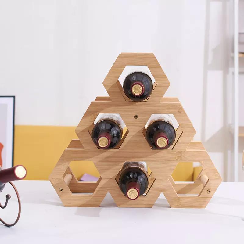Countertop Honeycomb Hexagon Geometry Shape Bamboo Wine Bottle Display ...